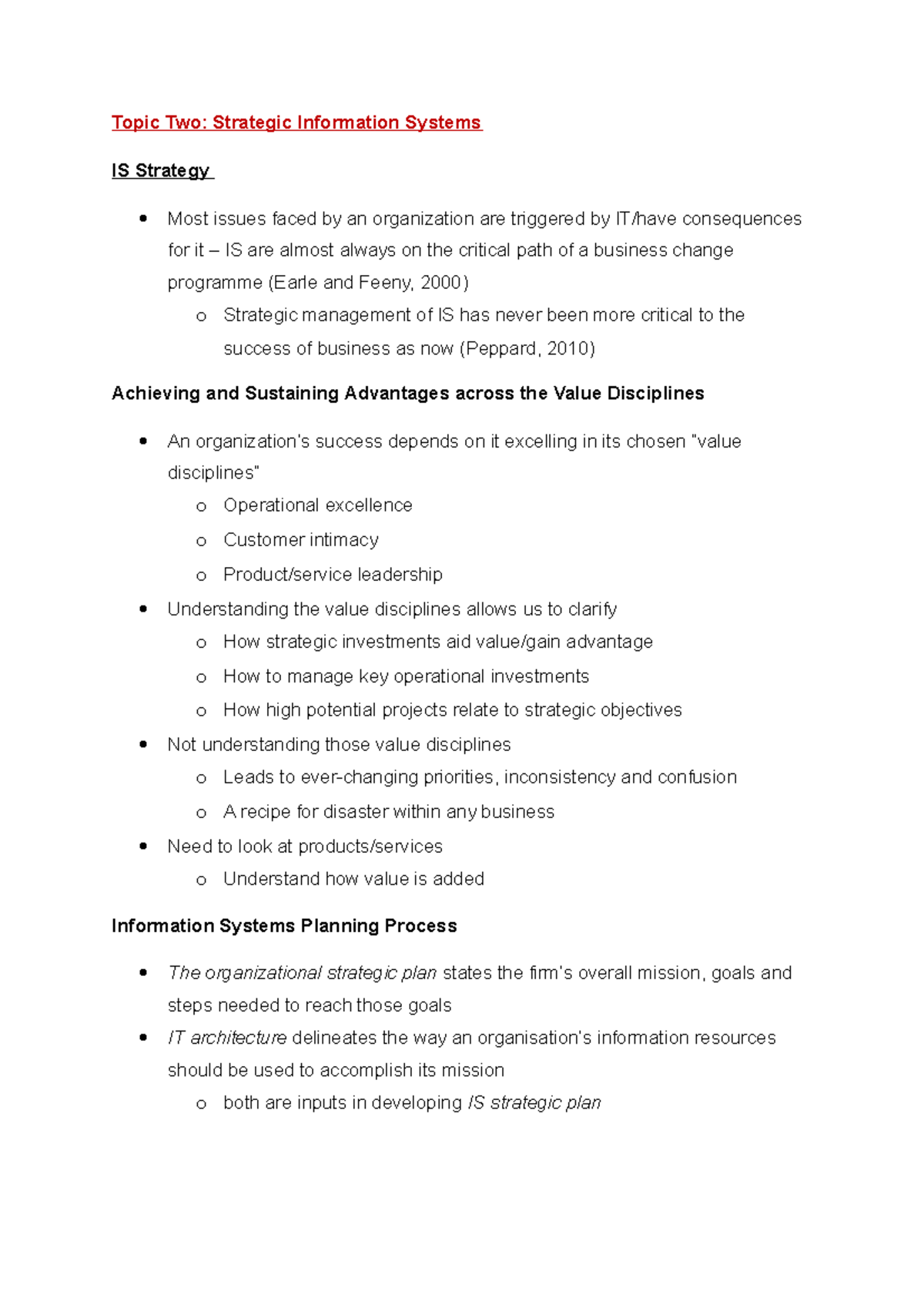 Topic Two - IS trategy - Readings - Topic Two: Strategic Information ...