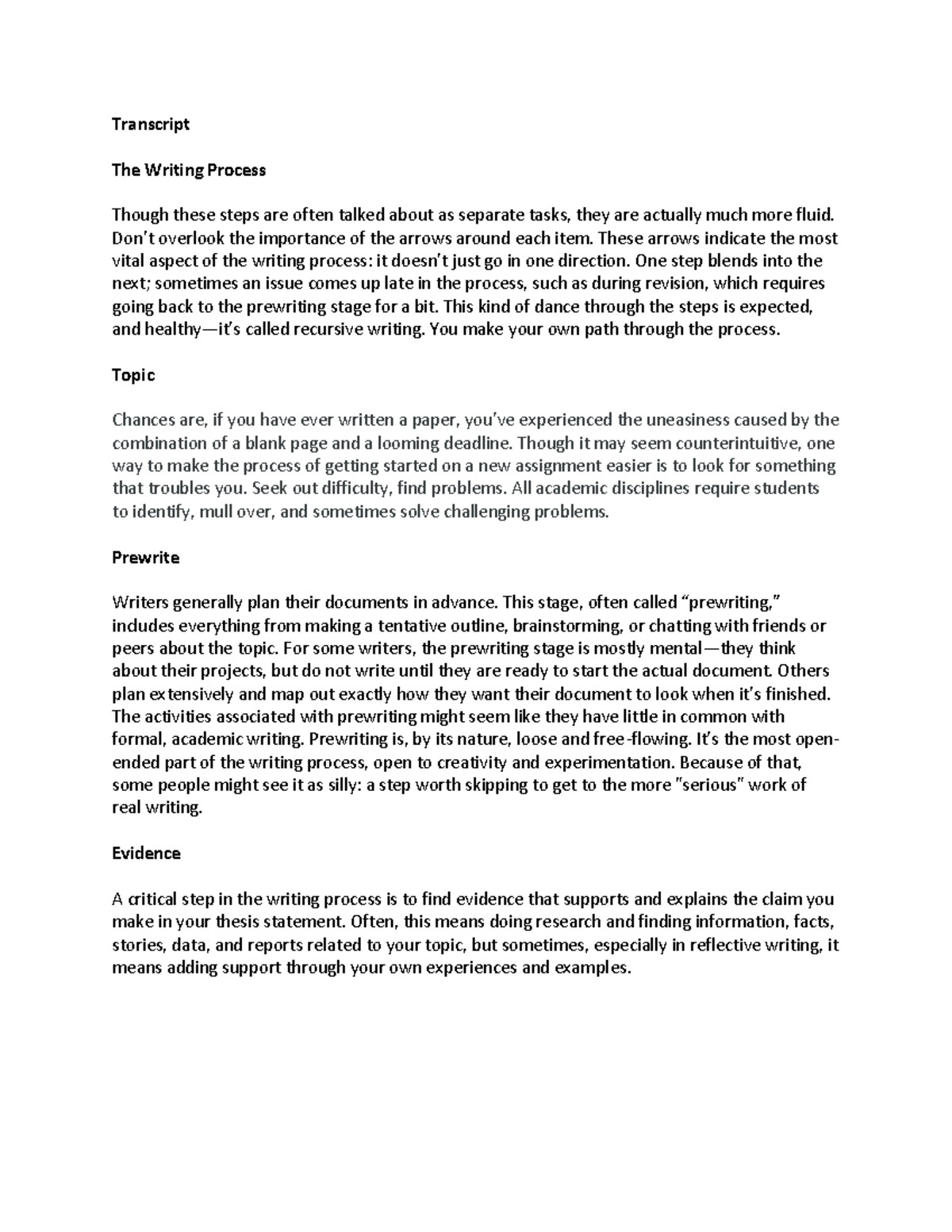 The Writing Process Transcript - Transcript The Writing Process Though ...