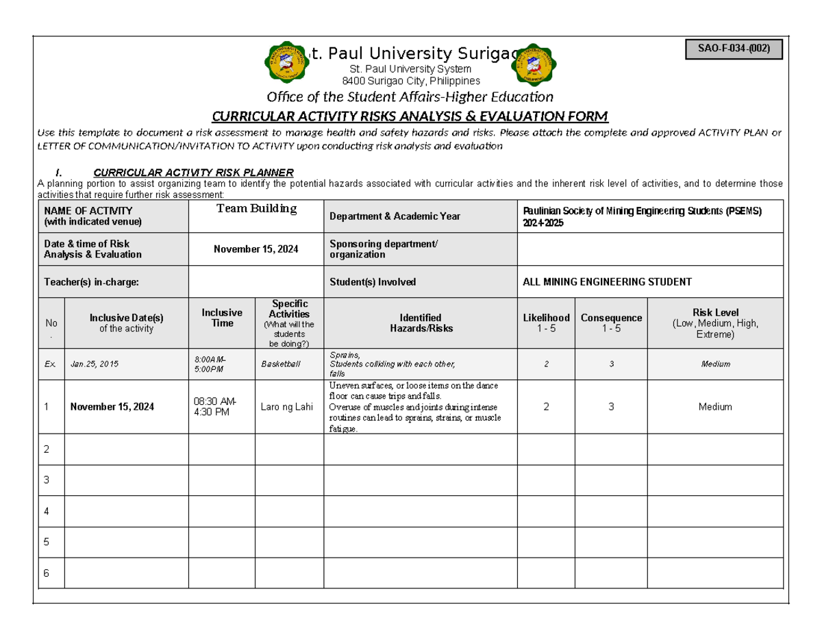 Team Building-RISK. Analysis - St. Paul University Surigao St. Paul ...