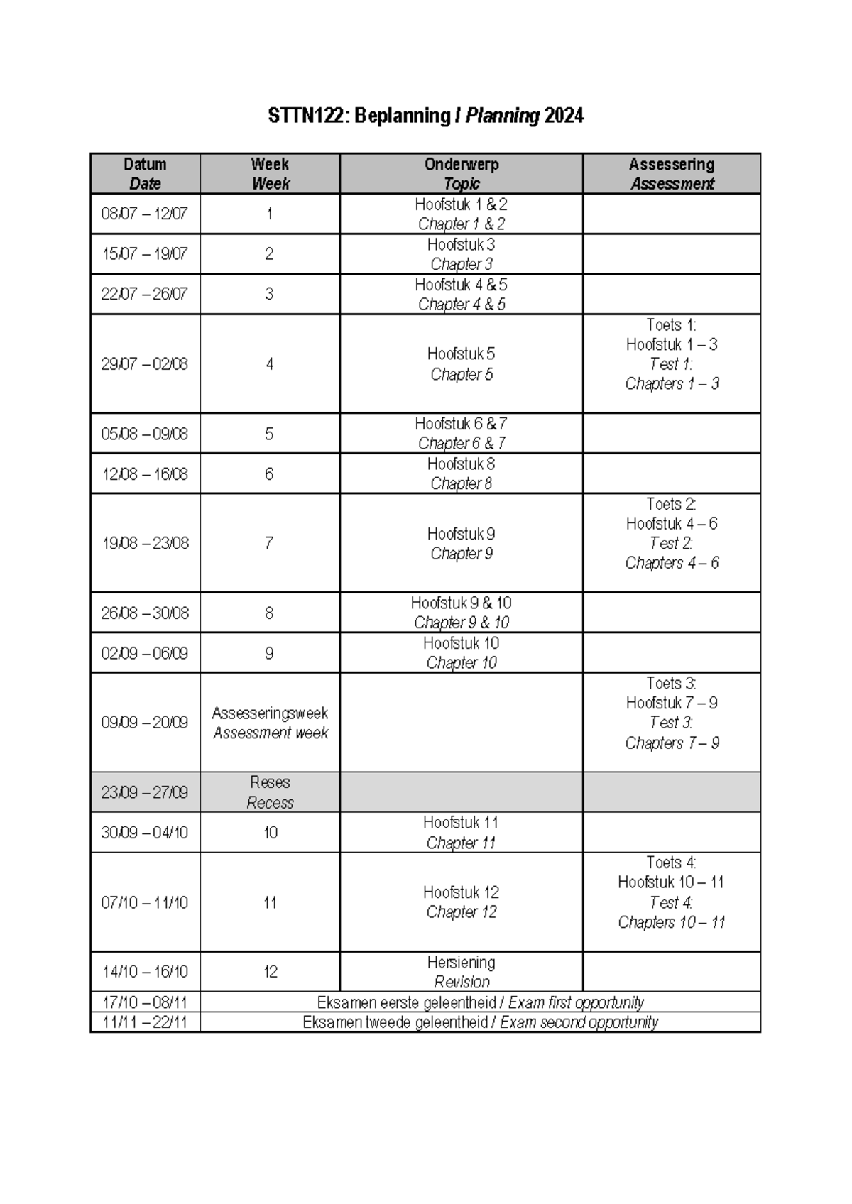 STTN122 2024 Lecturer Planning - STTN1 22 : Beplanning / Planning 2024 ...