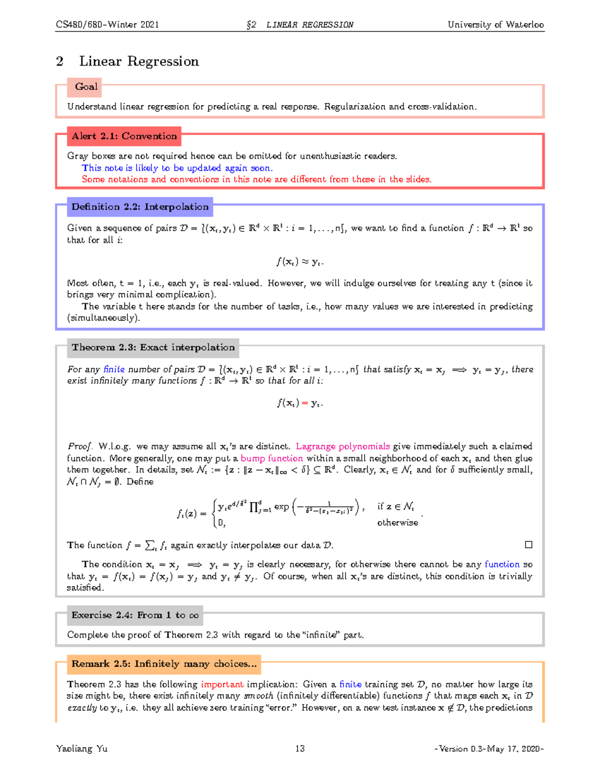Lec2-notes - Lecture 2 - 2 Linear Regression Goal Understand linear ...