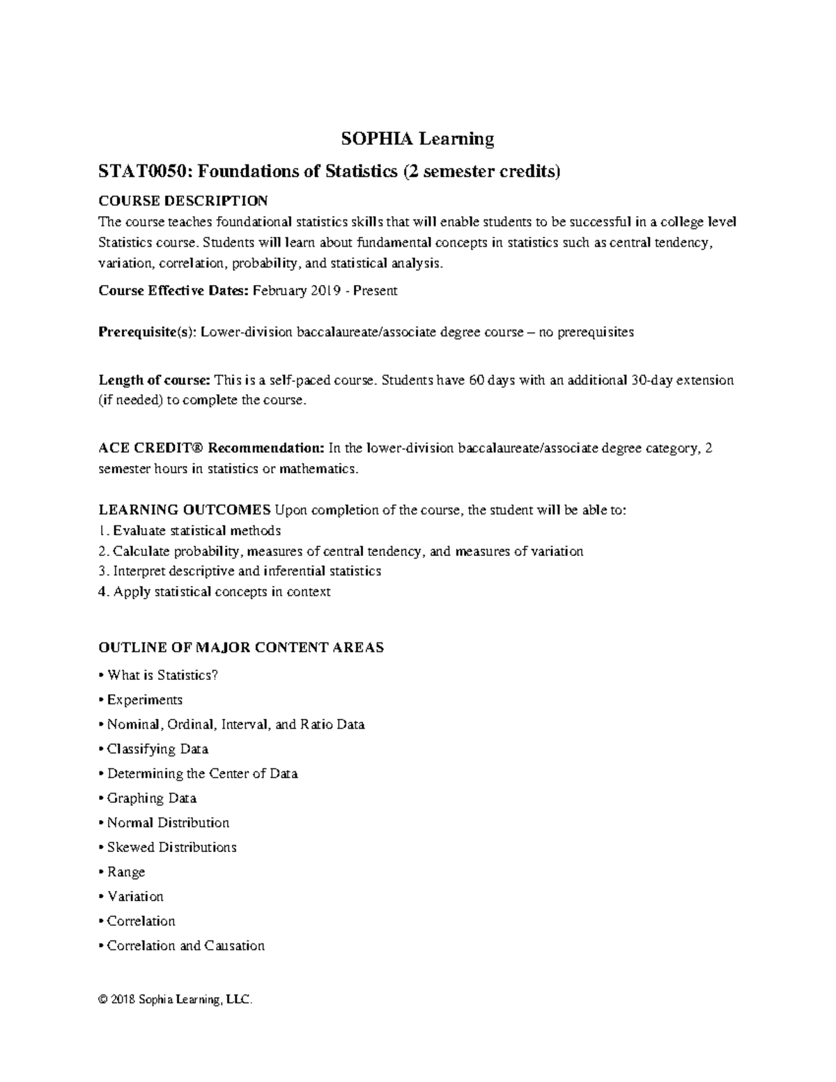 Sophia STAT0050 Foundations of Statistics Course Outline - SOPHIA ...