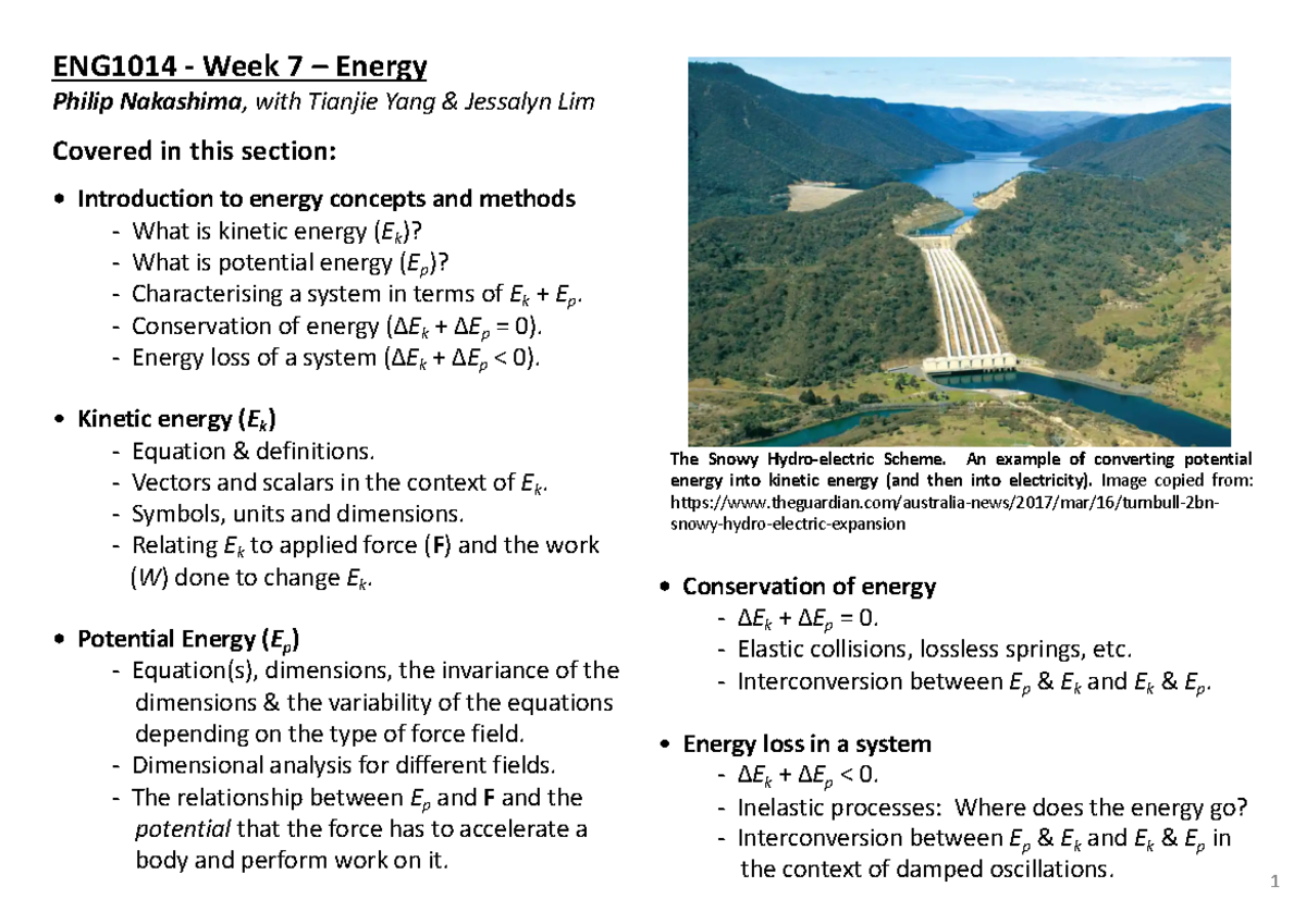 Week7-Energy-Notes - notes - ENG1014 - Week 7 – Energy Philip Nakashima ...