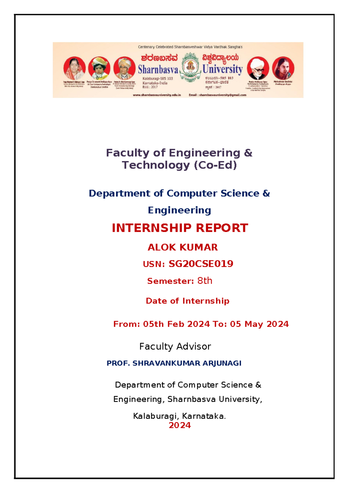 Internship - Faculty of Engineering & Technology (Co-Ed) Department of ...