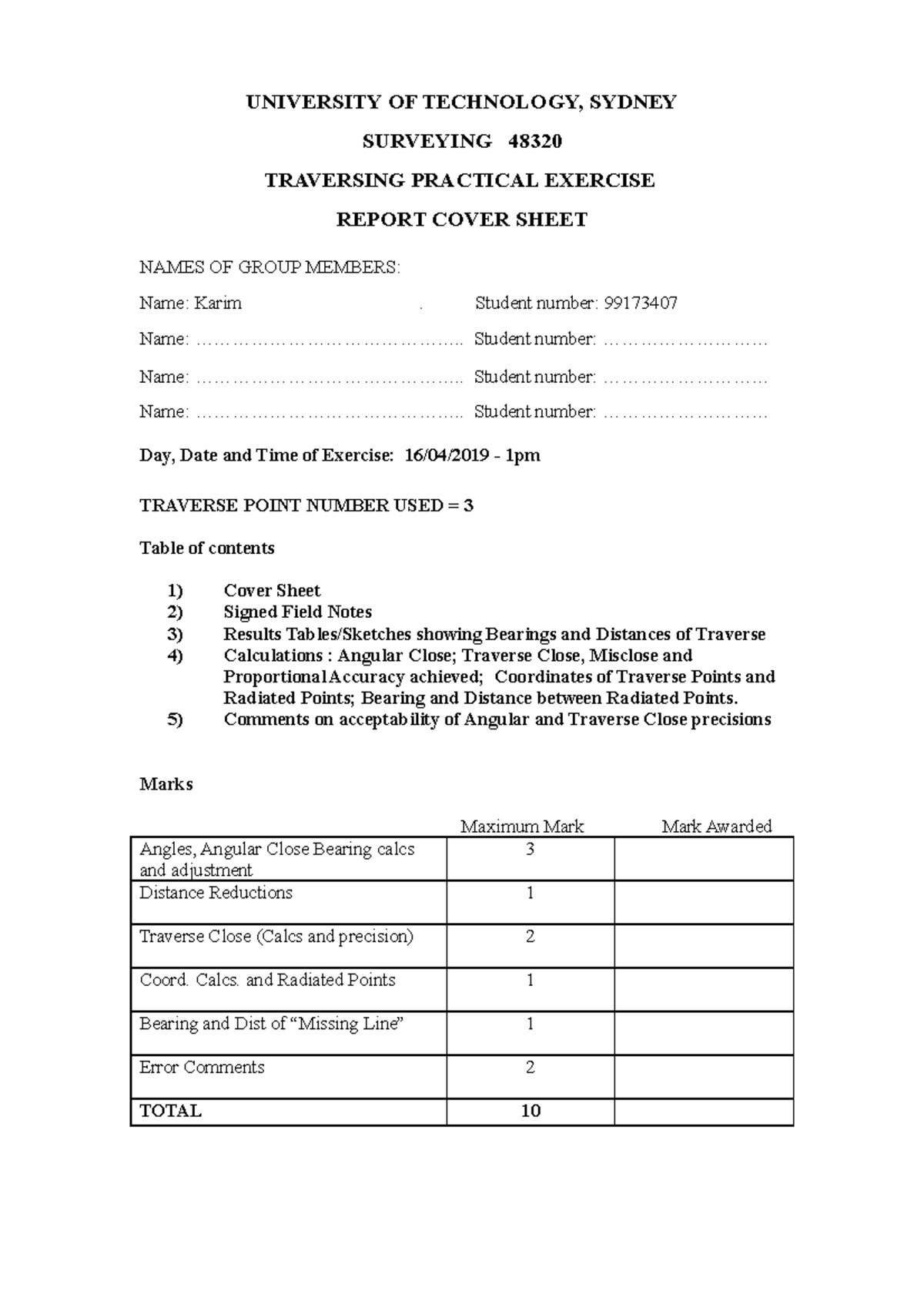 Transverse - tutorial - UNIVERSITY OF TECHNOLOGY, SYDNEY SURVEYING ...