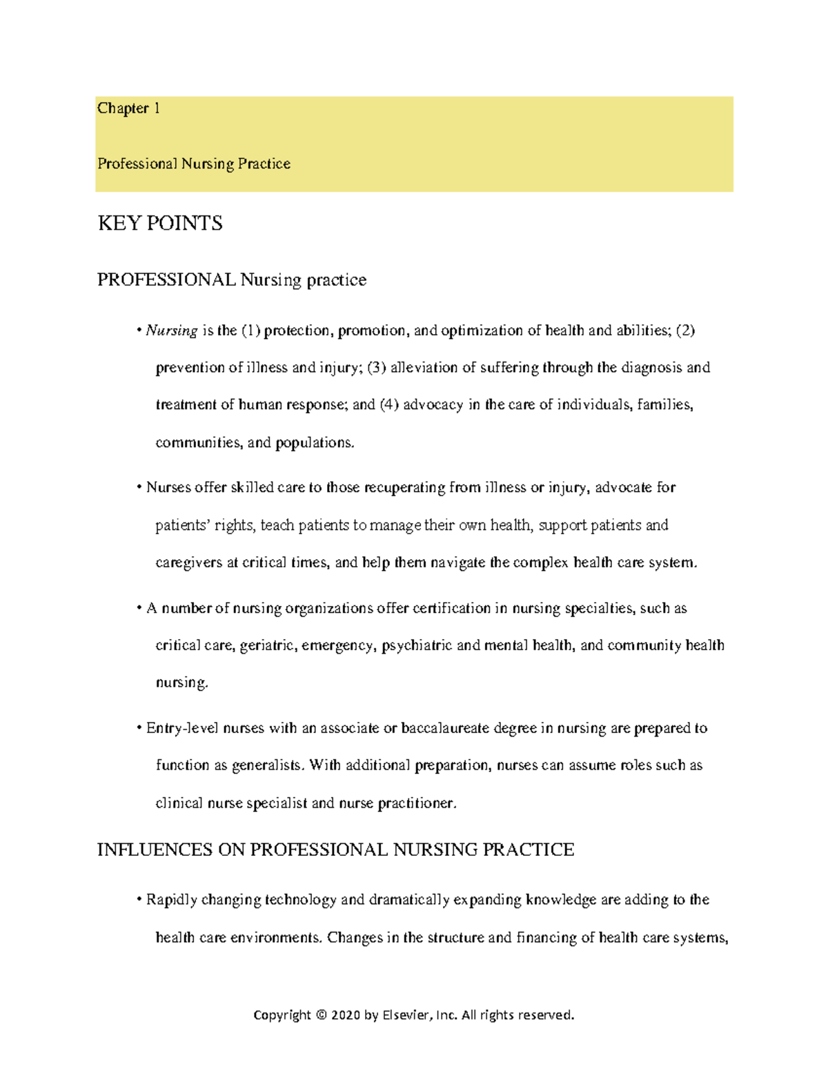 Chapter 001 - Rn medsurge notes - Chapter 1 Professional Nursing ...