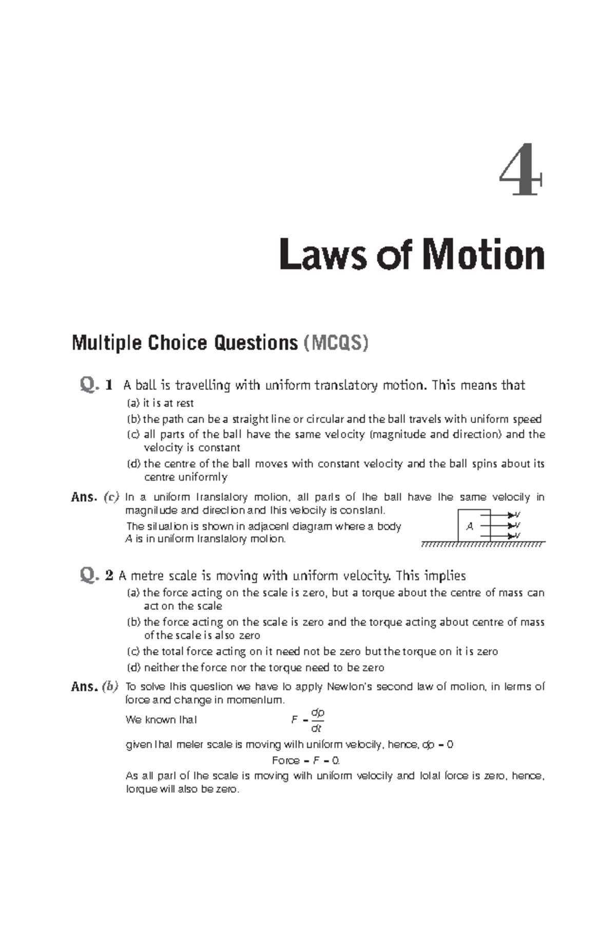 Physics exemplar chapter 3 - 4 Laws of Motion Multiple Choice Questions (MCQS) Q. 1 A ball is ...