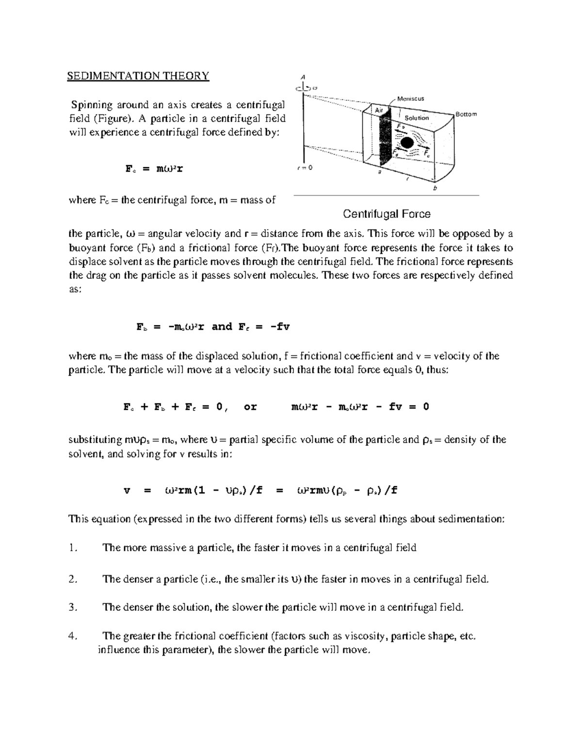 Sedimentation Theory - SEDIMENTATION THEORY Spinning around an axis ...
