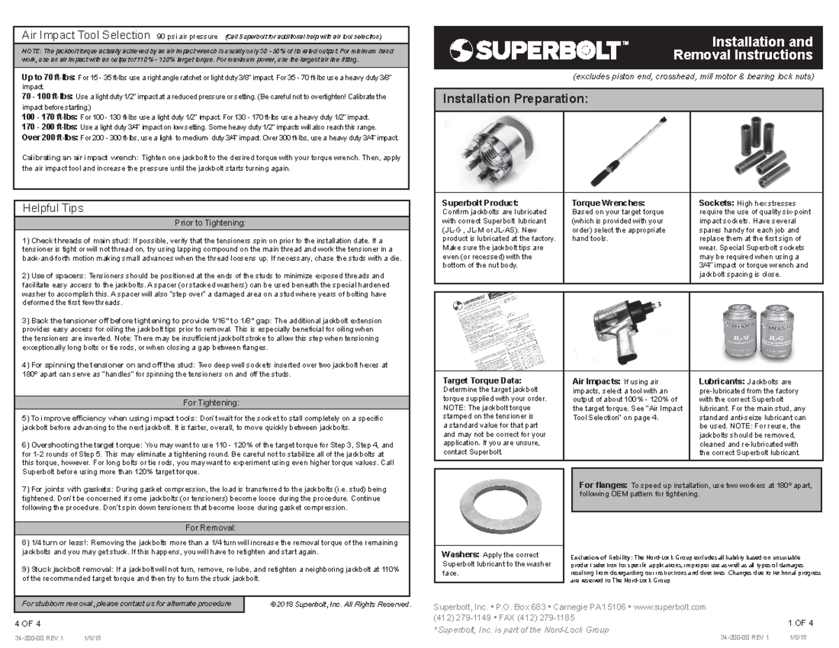 Superbolt installation manual us 2018 01 - Installation and Removal ...