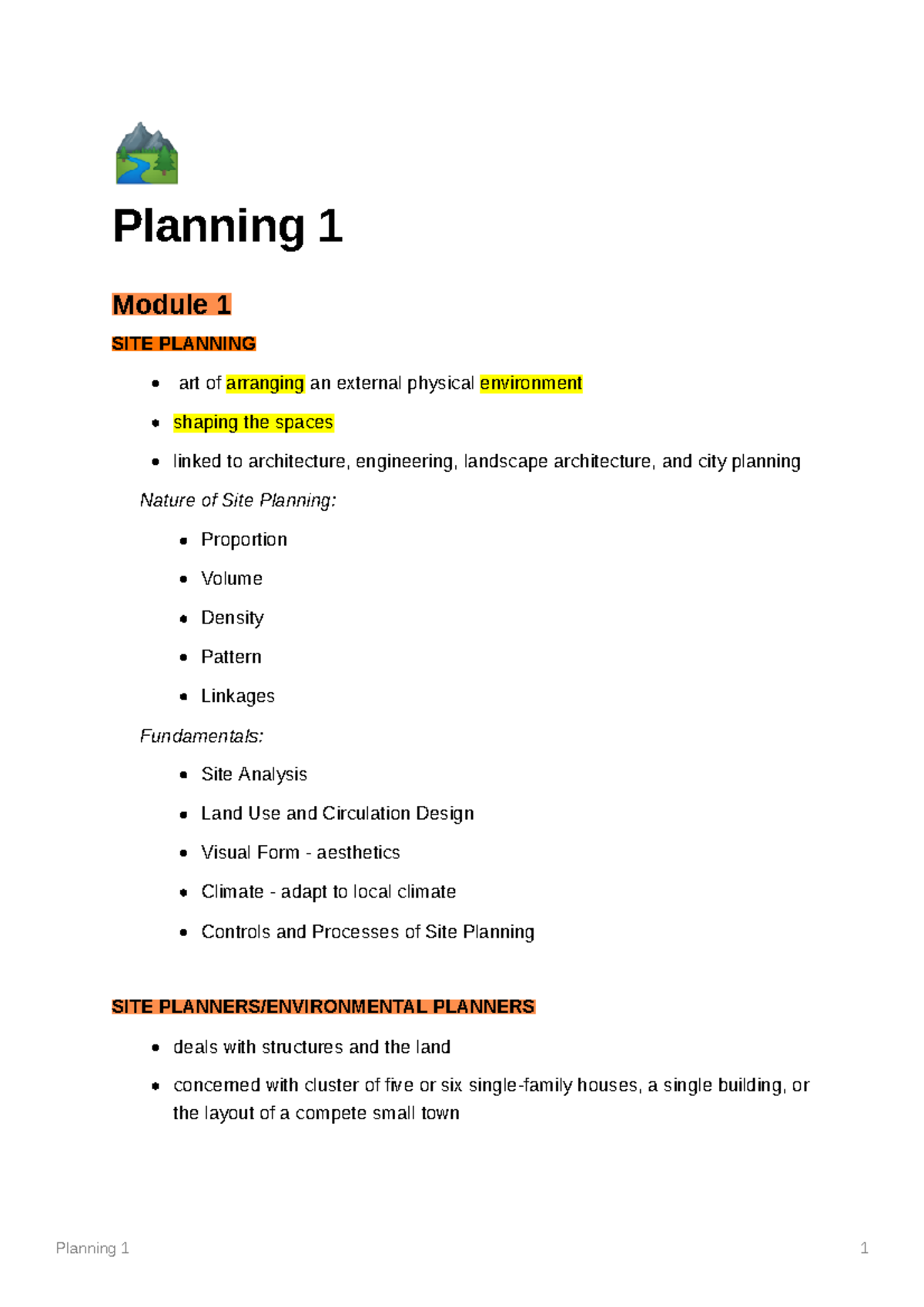 Planning 1 (landscape architecture notes) - 🏞 Planning 1 Module 1 SITE ...