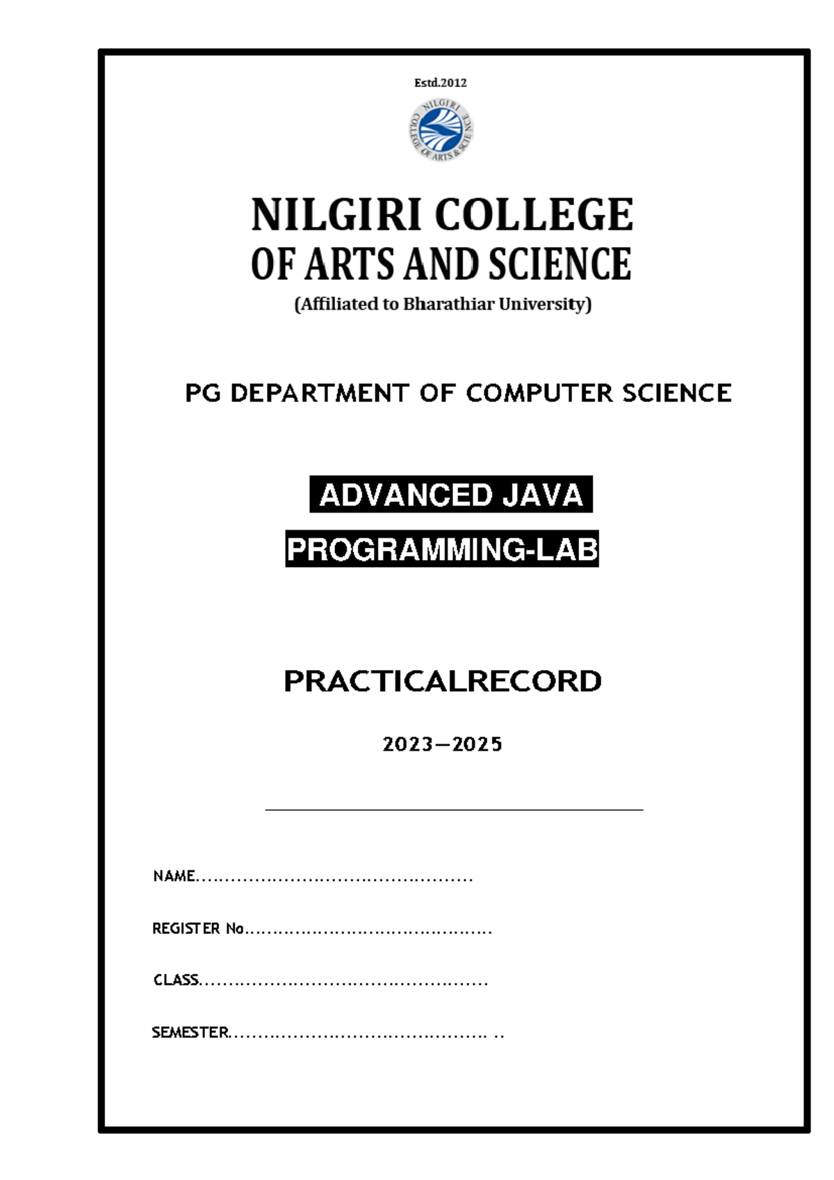 JAVA Record Working - a project to help studentas - PG DEPARTMENT OF ...