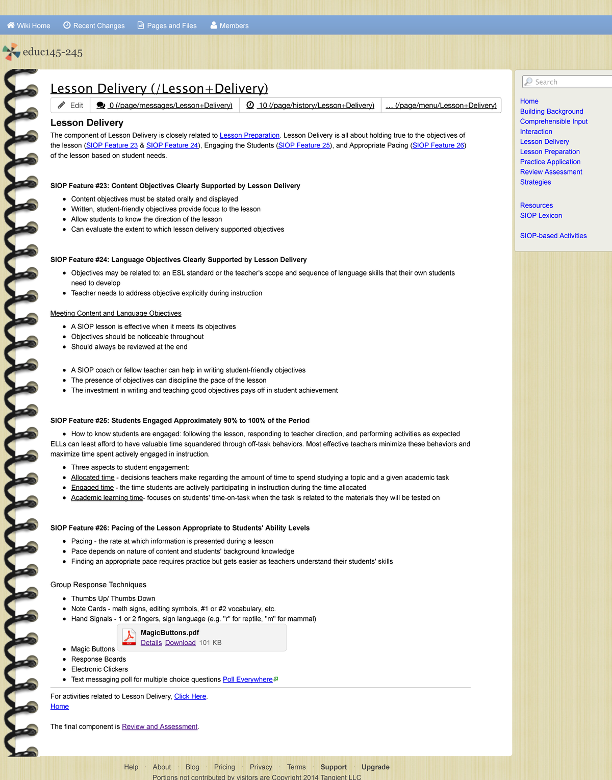 SIOP Lesson Delivery - This is a document. - ! Wiki Home " Recent Changes # Pages and Files ...