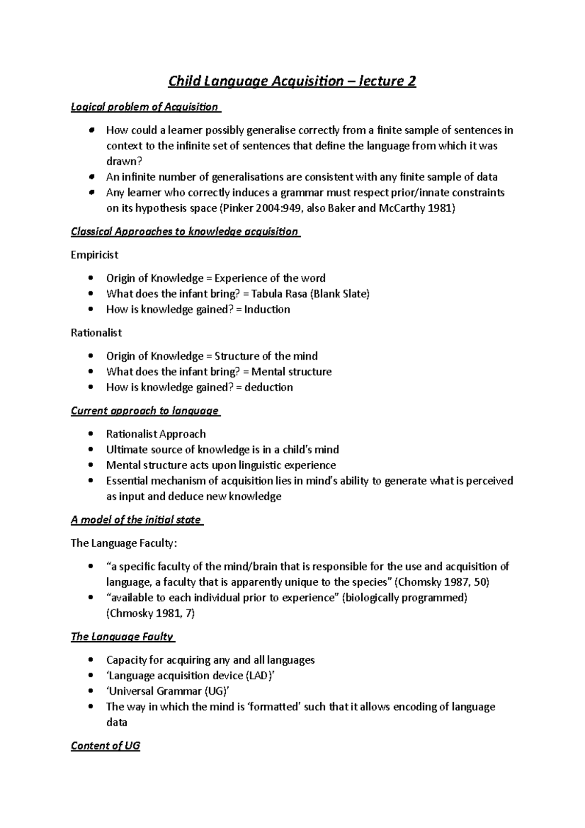 lecture 2 - Kids acquisition - Child Language Acquisition – lecture 2 ...