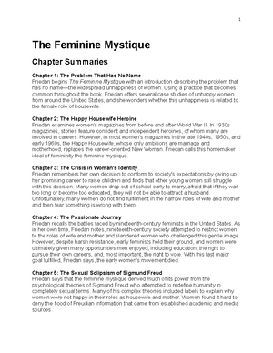Feminine Mystique Notes Chapter 1-3,7-10,14 - Notes on The Feminine ...