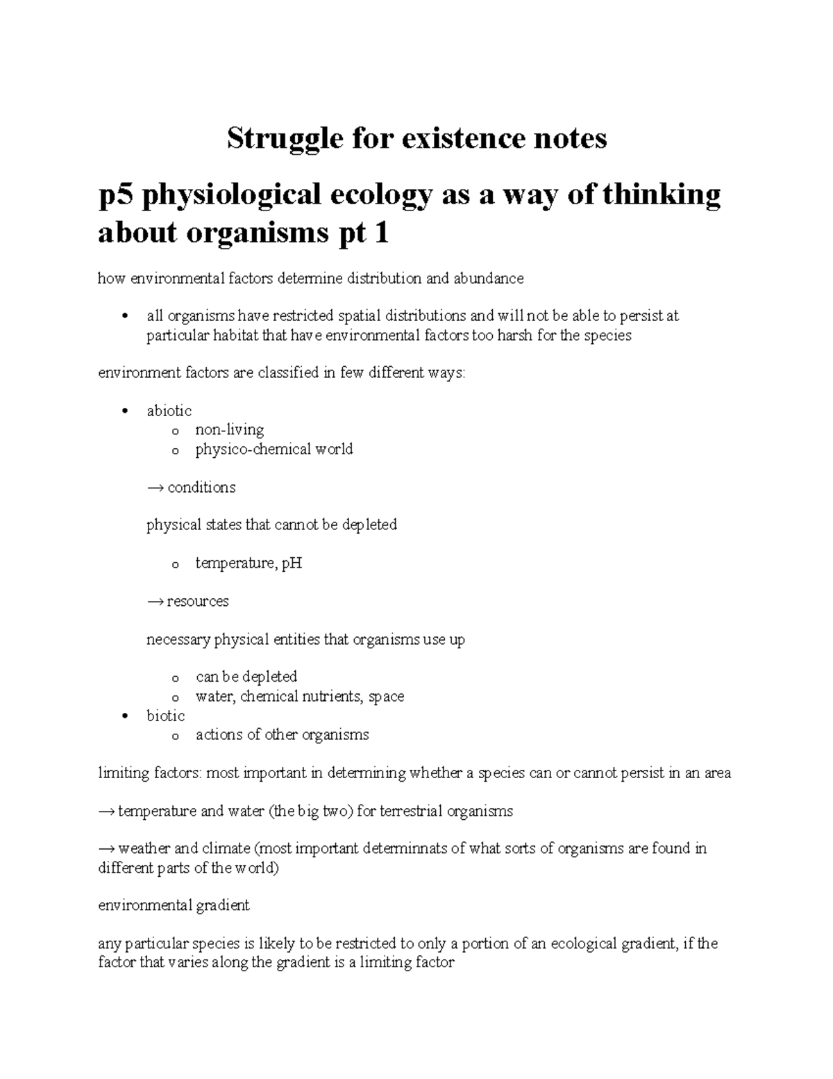Struggle for existence notes - → ranges of tolerance are classically ...