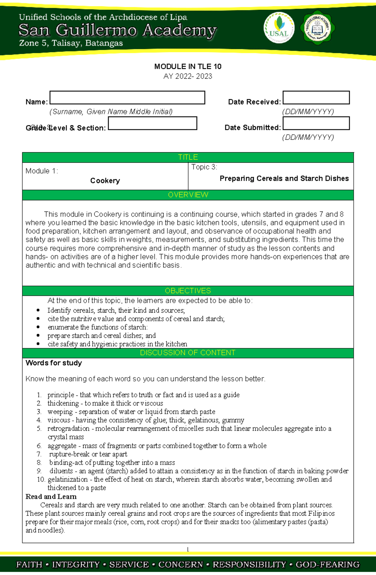 Q3 Module-3-TLE-10 - MODULE IN TLE 10 AY 2022- 2023 Name: (Surname ...