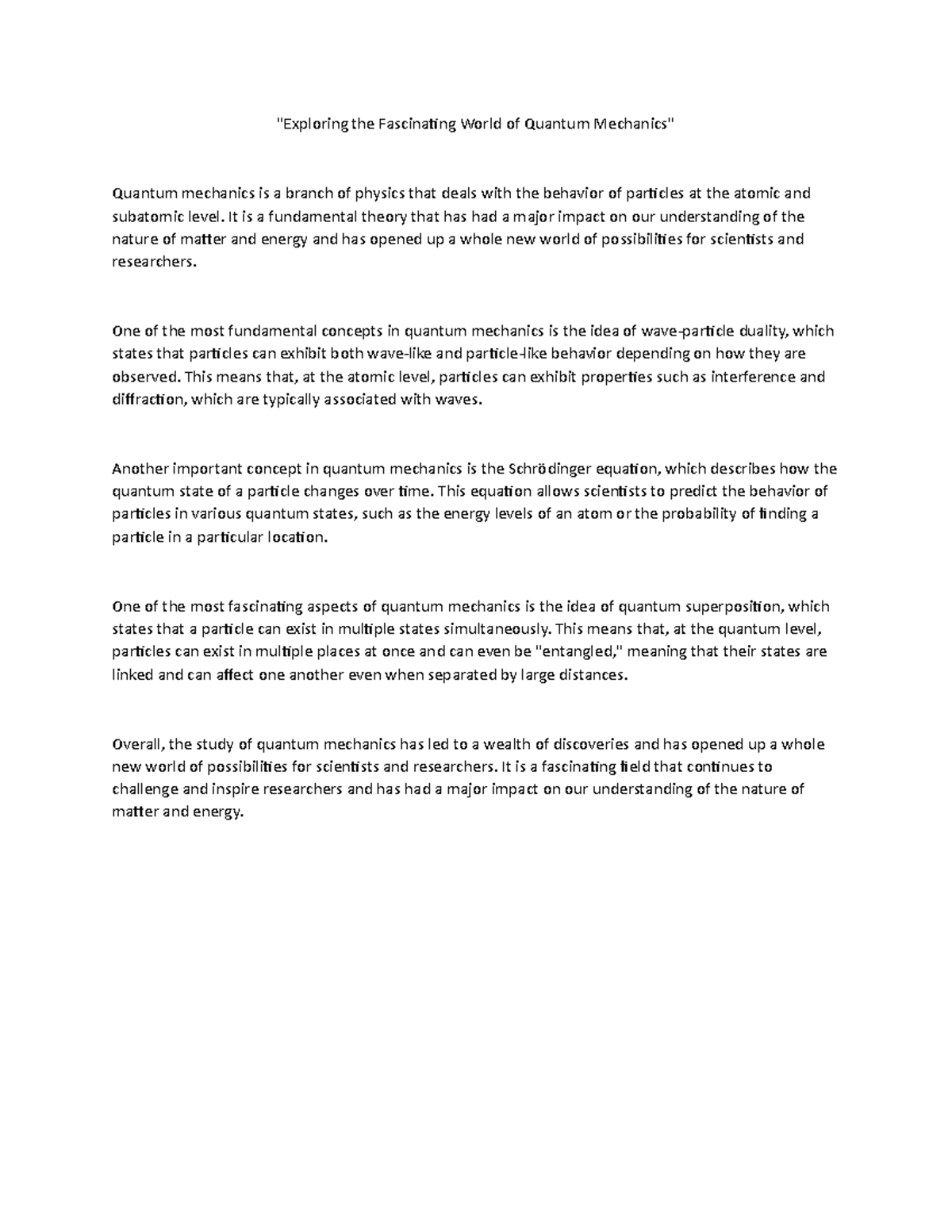 Exploring the Fascinating World of Quantum Mechanics - "Exploring the Fascinating World of - Studocu