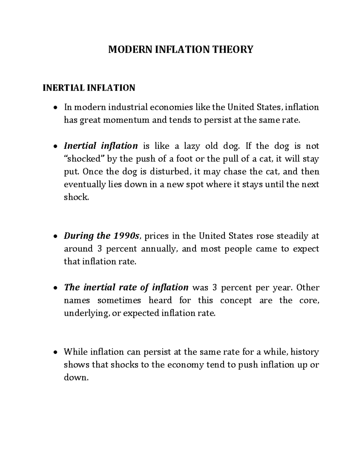 Modern Inflation Theory - MODERN INFLATION THEORY INERTIAL INFLATION In ...