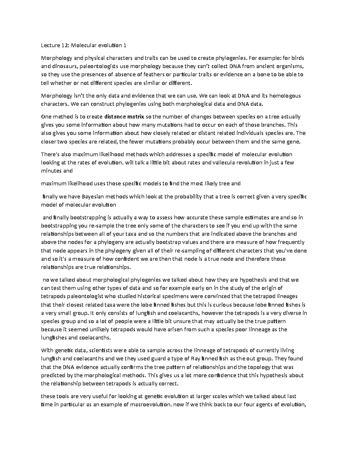 Bio lec 12 - Lecture notes 12 - Lecture 12: Molecular evolution 1 ...
