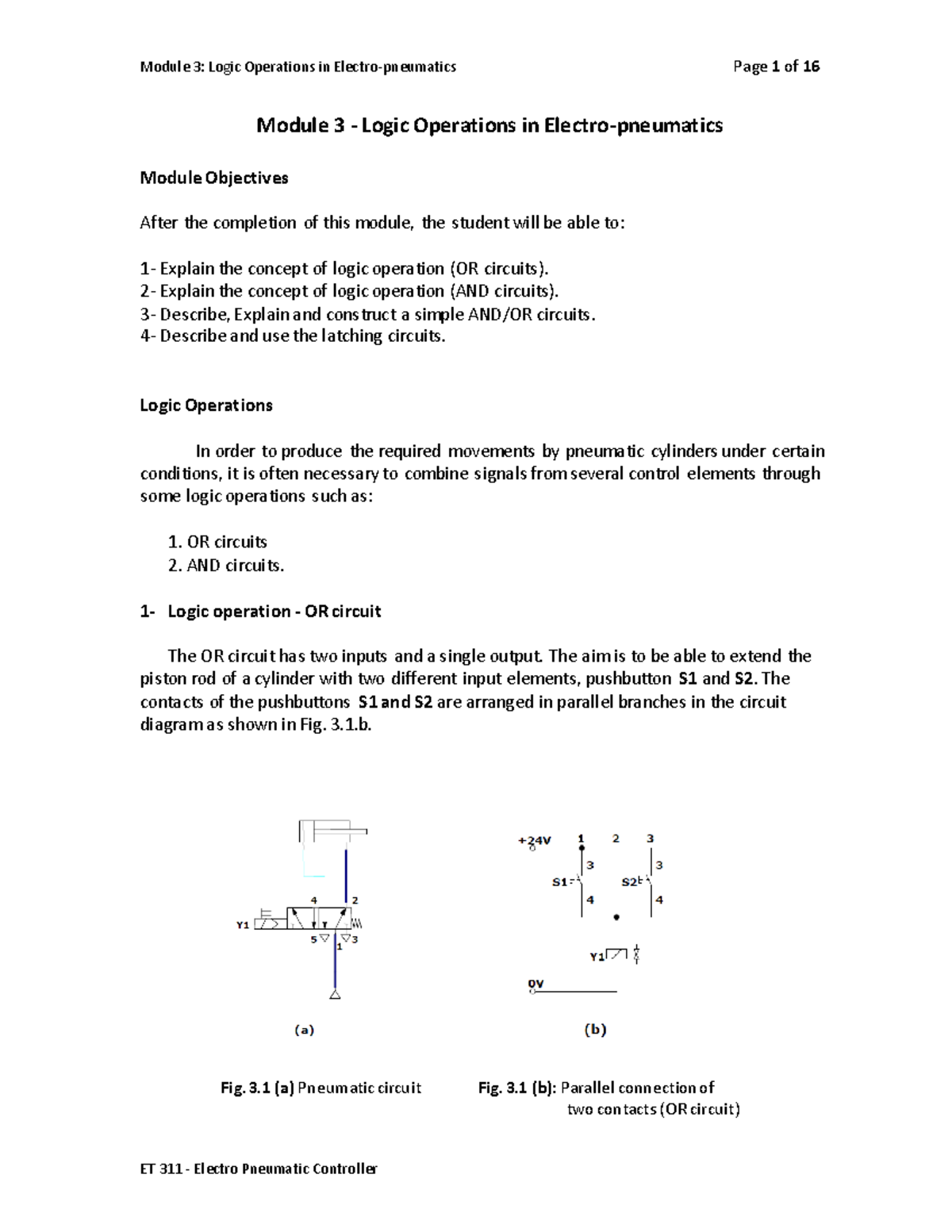 ET 311 Module 3 Electro Pneumatic Controller - Module 3 - Logic ...