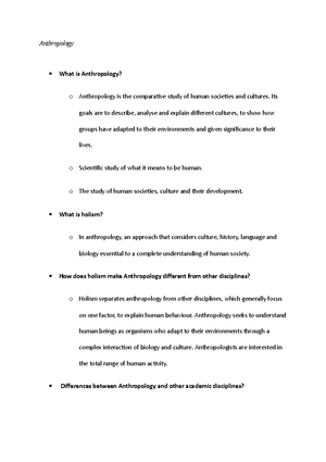 Introduction to Anthropology - Lecture notes - Anth 101 - Anthropology ...