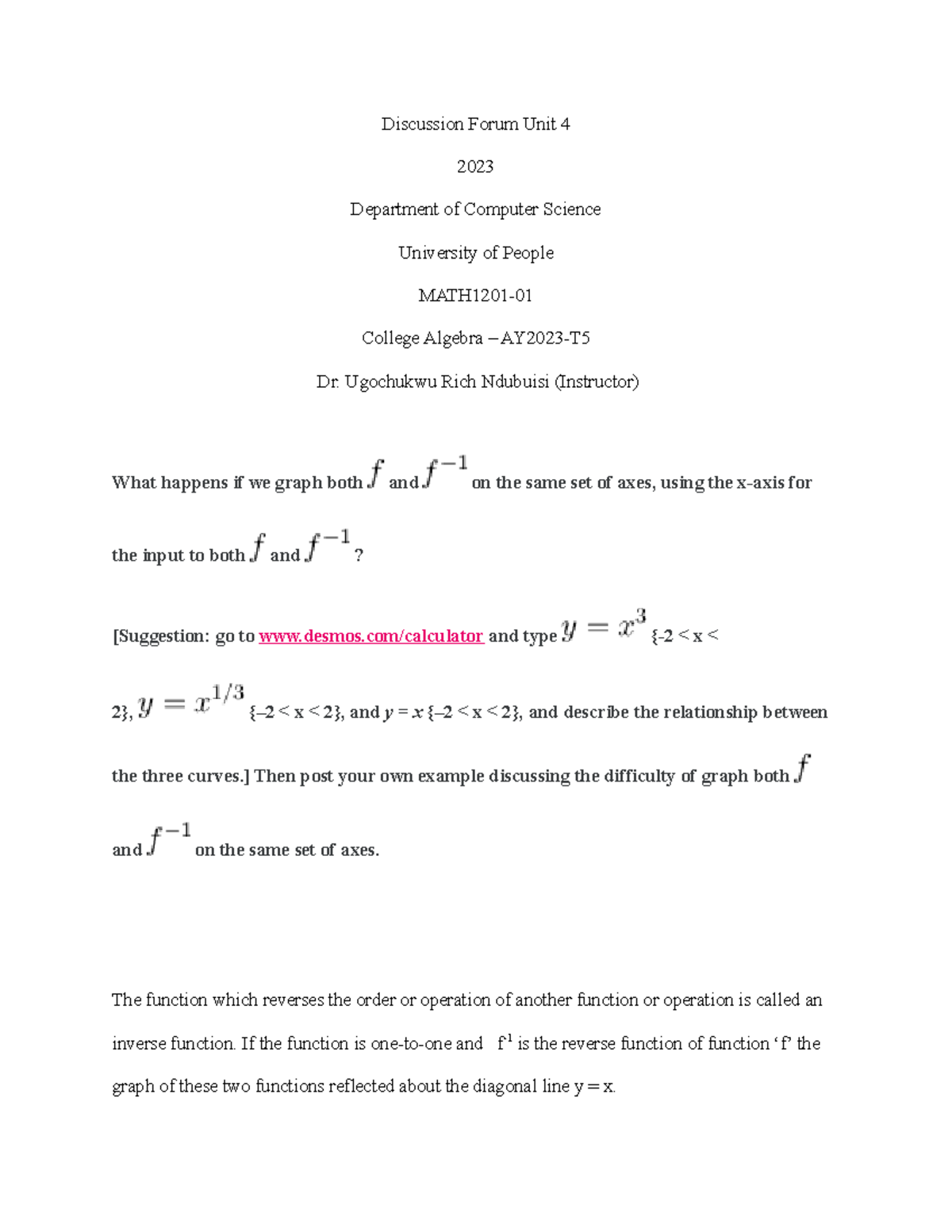 Discussion Assignment unit 4 - Discussion Forum Unit 4 2023 Department of Computer Science - Studocu