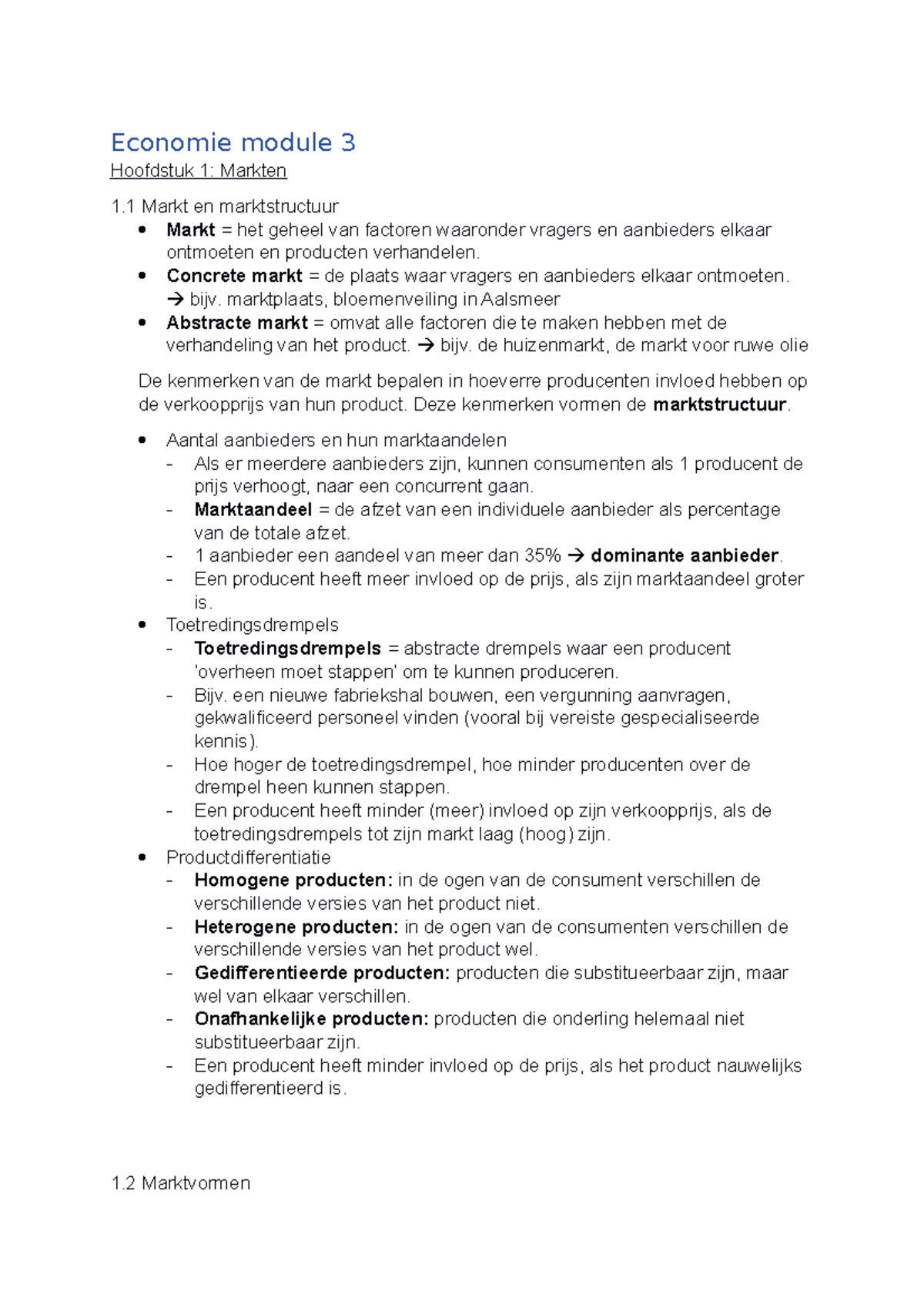 Economie module 3 - Concrete markt = de plaats waar vragers en ...