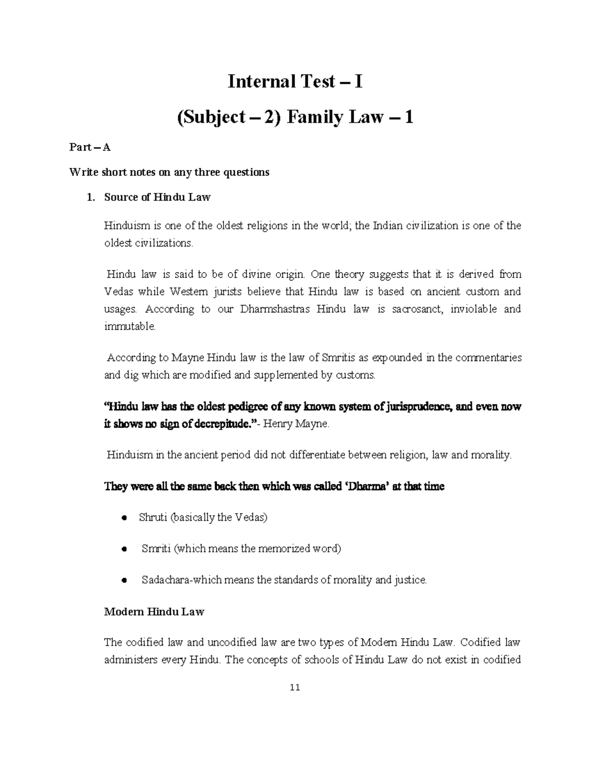 Family Law-I - FL-ILLB 1st Semester Internal test -1 breif notes which ...