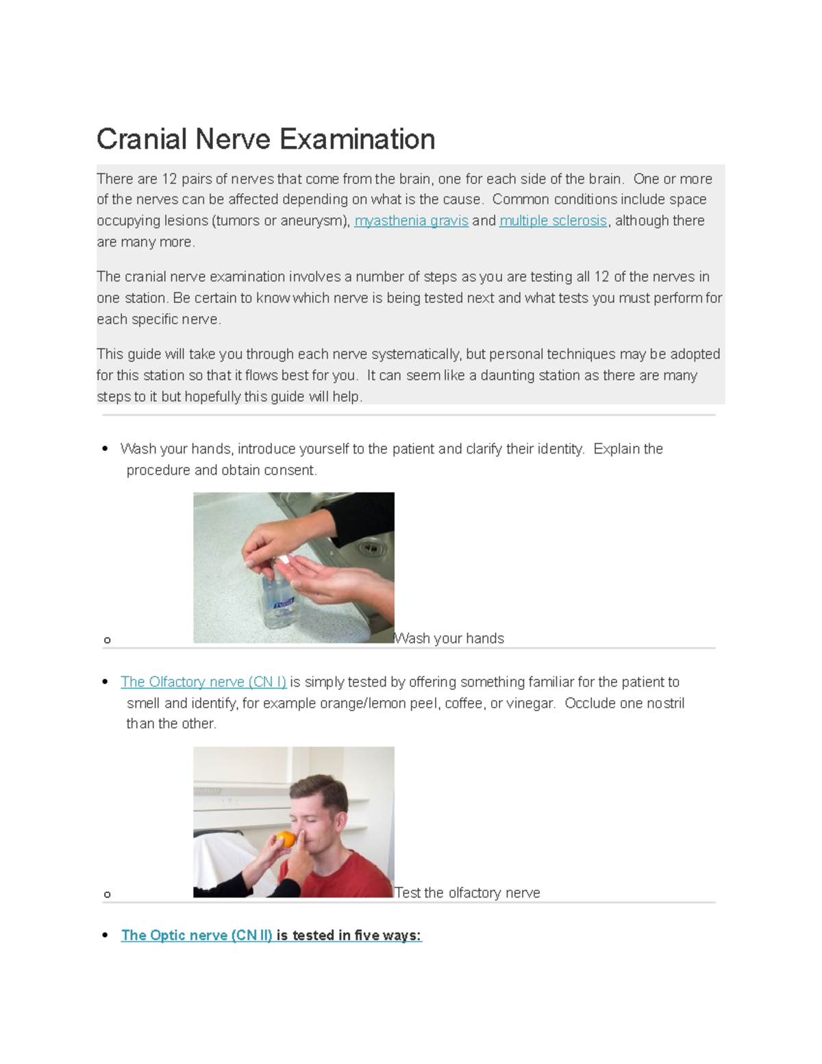 Cranial Nerve Examination instructions(1) - Cranial Nerve Examination ...