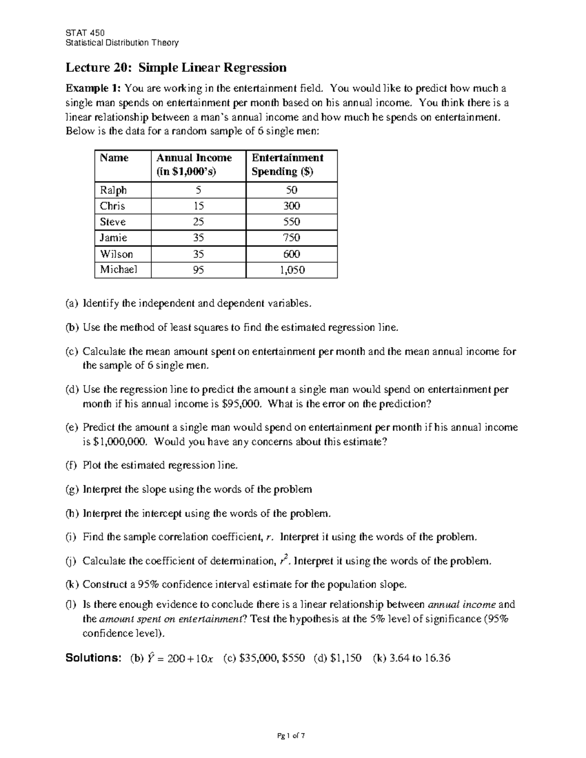 Lecture 20-450 - Statistical Distribution Theory Lecture 20: Simple ...