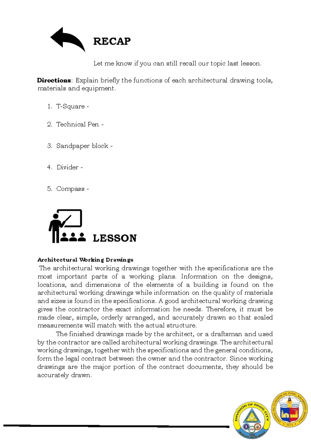 TLE Techdraft 9 Q2 M3 - MODULE - RECAP Let me know if you can still ...