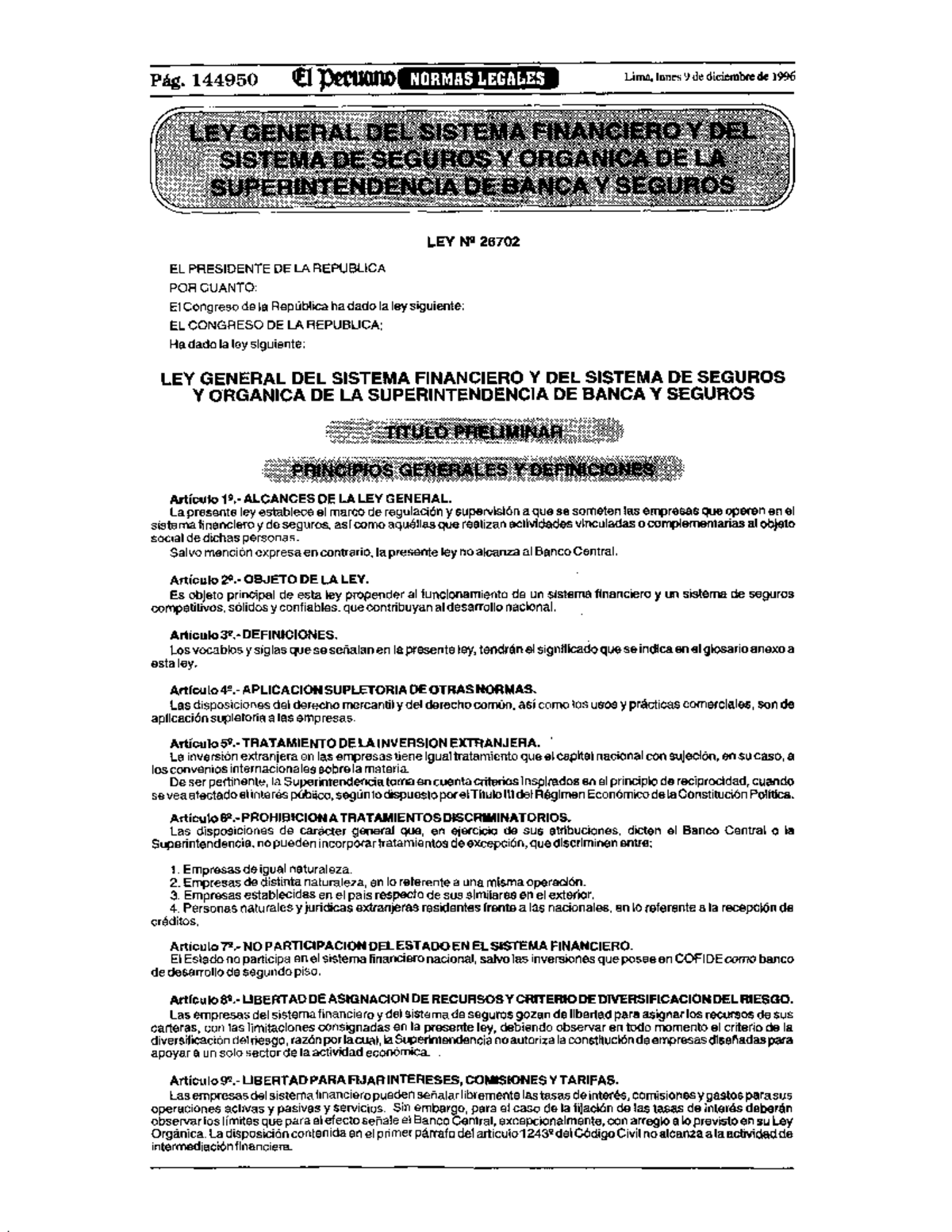 LEY 26702 DEL Sistema Financiero Y DEL Sistema DE Seguros - Contabilidad - Studocu