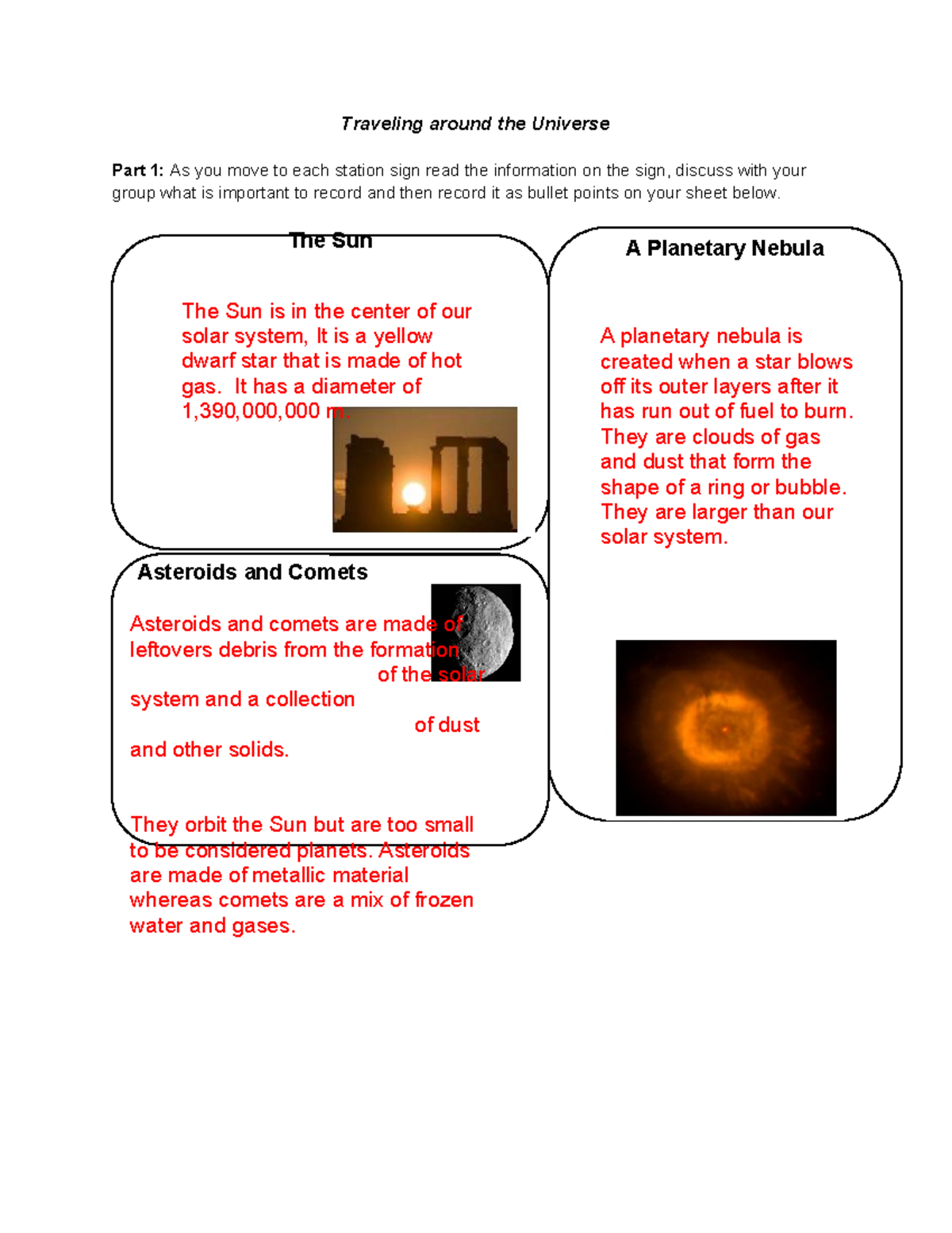 Traveling around the Universe Answer Key - Traveling around the ...