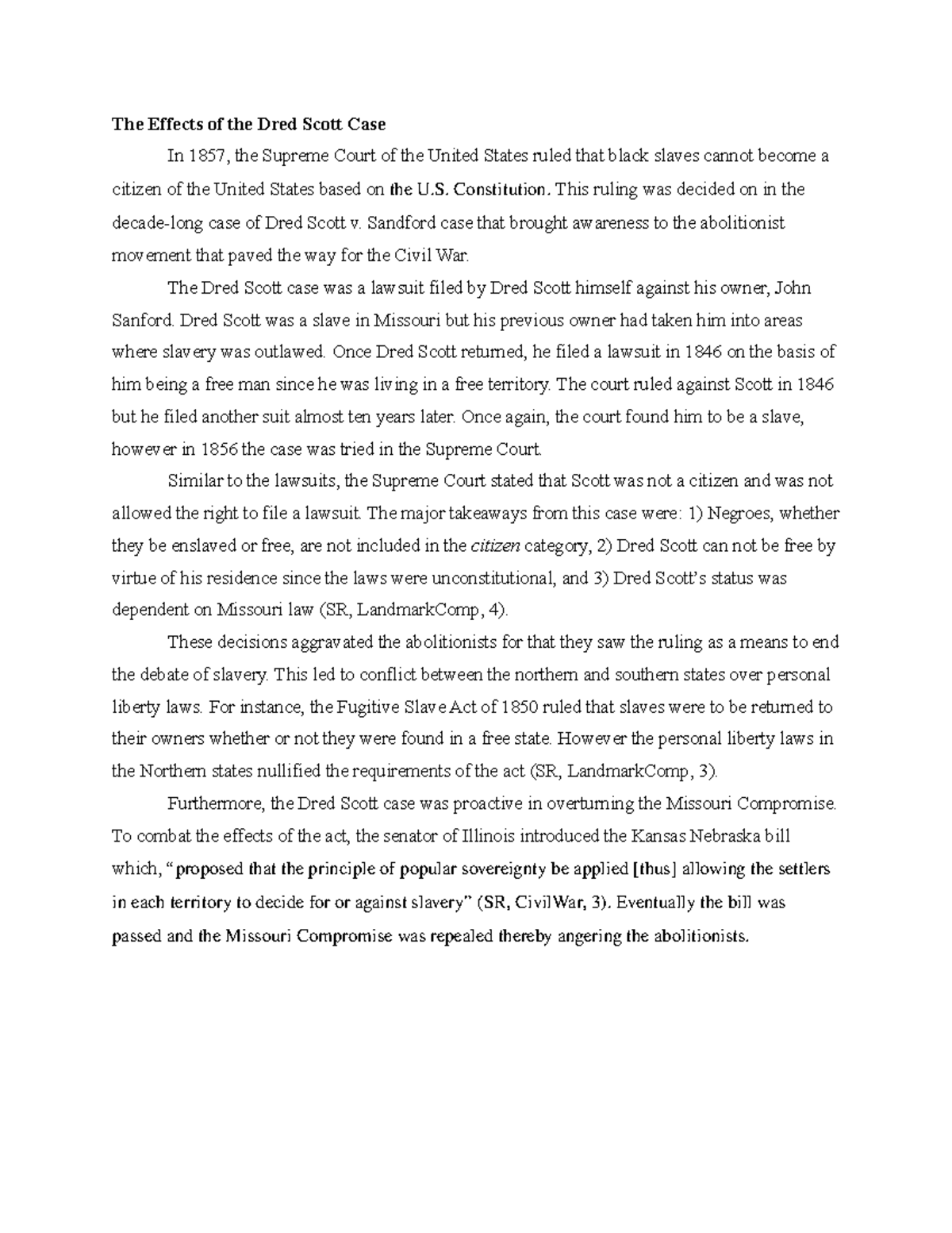 American History The Effects of the Dred Scott Case - The Effects of ...