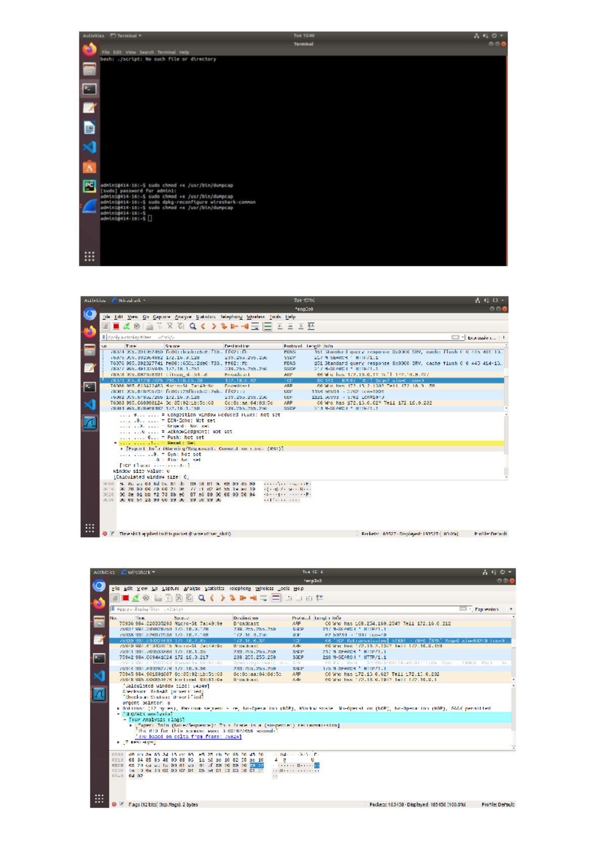 Wireshark - Outputs - Activities Terminal Tue 15:40 Terminal File Edit View Search Terminal Help ...