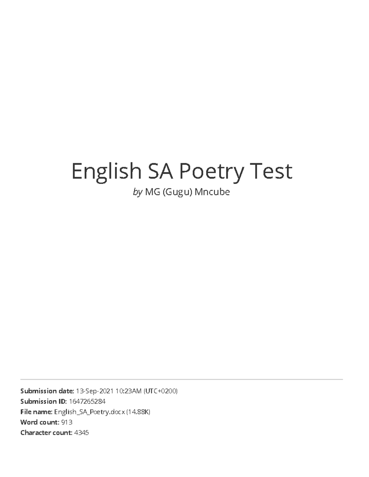 English South African Poetry Test 2021 - English SA Poetry Test by MG ...