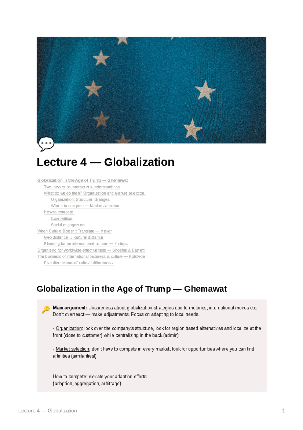 Lecture 4 Globalization - Lecture 4 — Globalization Globalization in the Age of Trump — Ghemawat ...