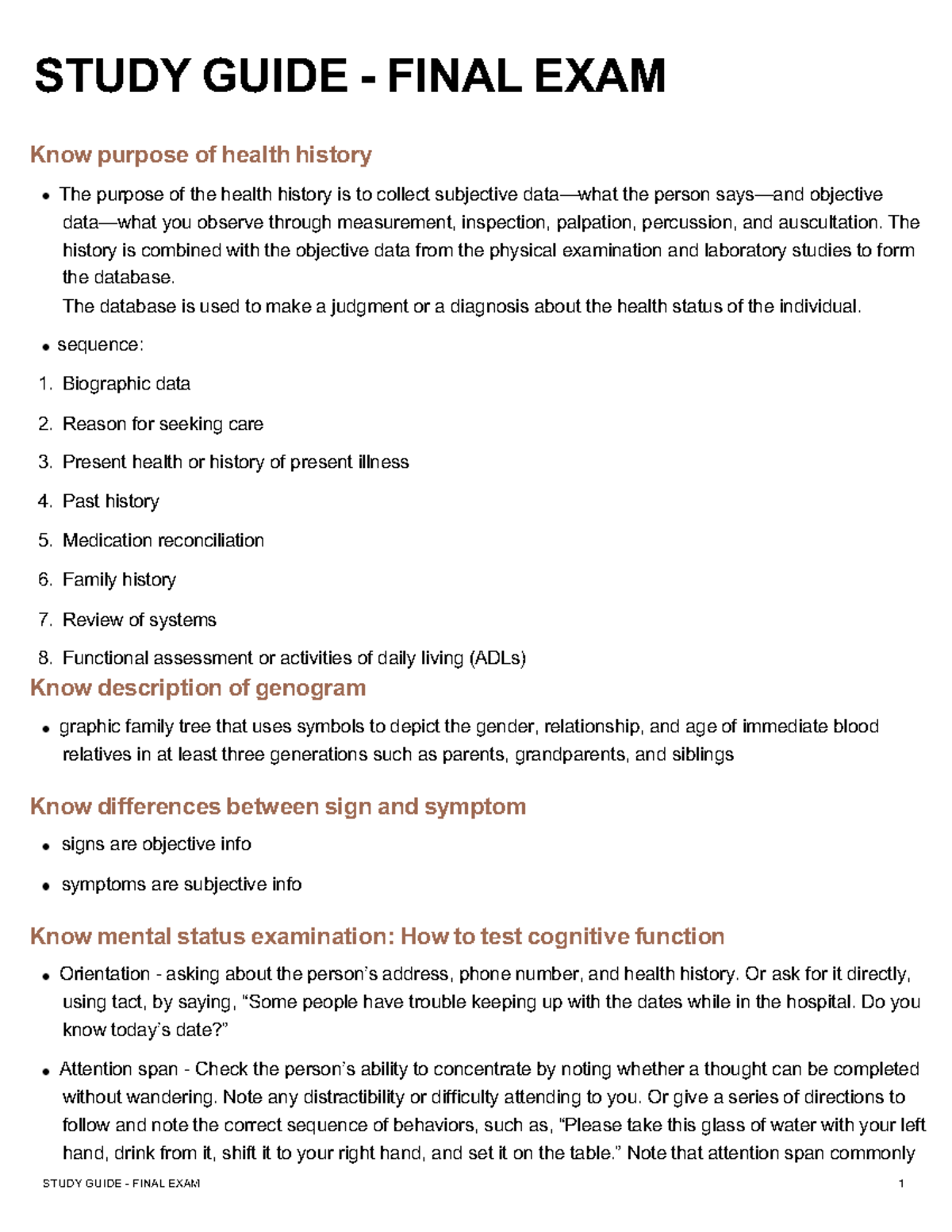 KZ Study Guide - Final EXAM - STUDY GUIDE - FINAL EXAM Know purpose of ...