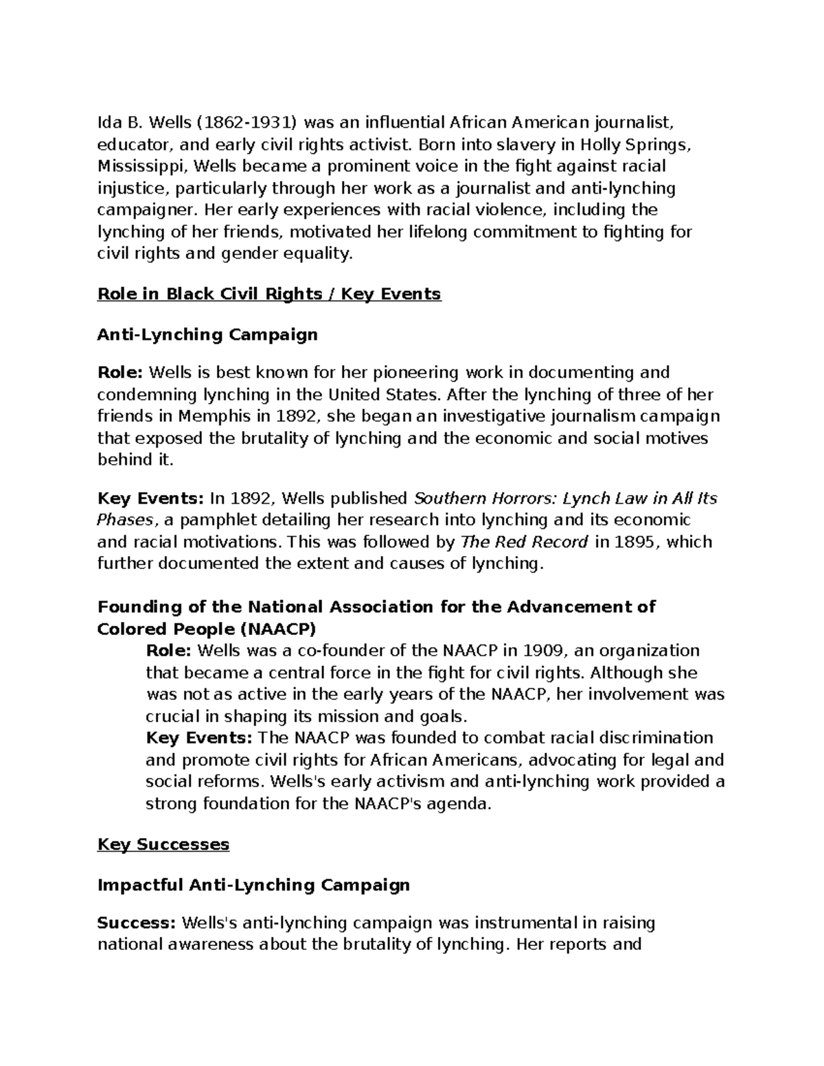 IDA B Wells NEA - Ida B. Wells (1862-1931) was an influential African ...