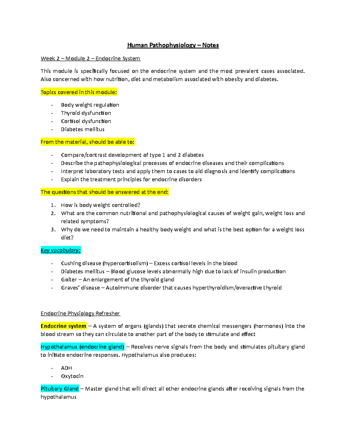 Human Pathophysiology Notes - Entire semester - Human Pathophysiology ...