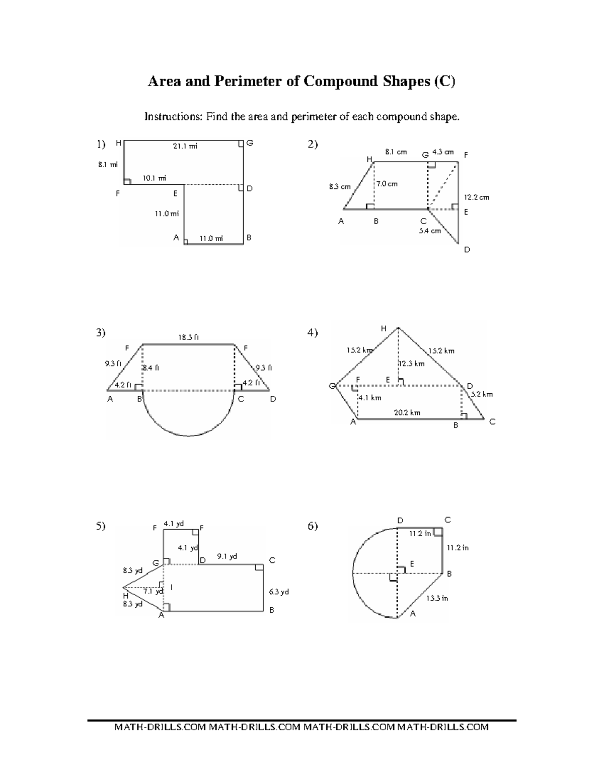 Area and Perimeter of Compound Shapes (C) - MATH-DRILLS MATH-DRILLS ...