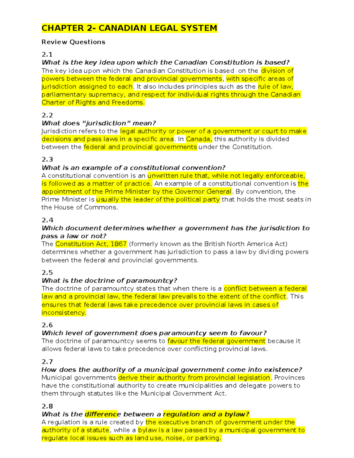 Chapter 2, 4, 10, 12 - BLAW notes - CHAPTER 2- CANADIAN LEGAL SYSTEM ...