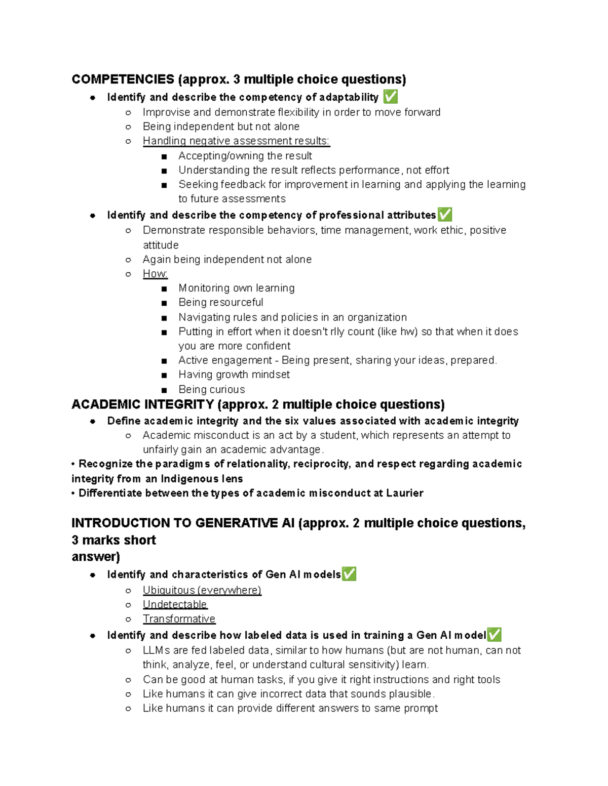 Bu121 midterm notes - COMPETENCIES (approx. 3 multiple choice questions ...