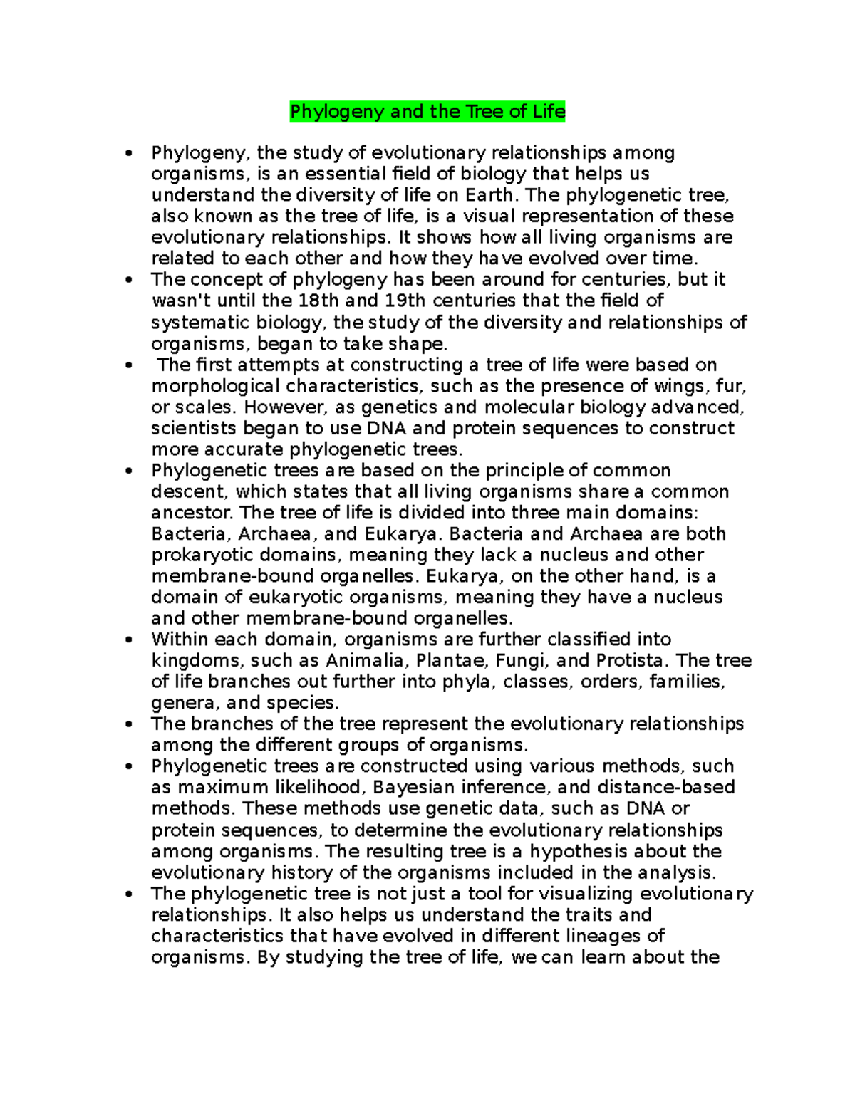 Phylogeny and the Tree of Life - The phylogenetic tree, also known as ...