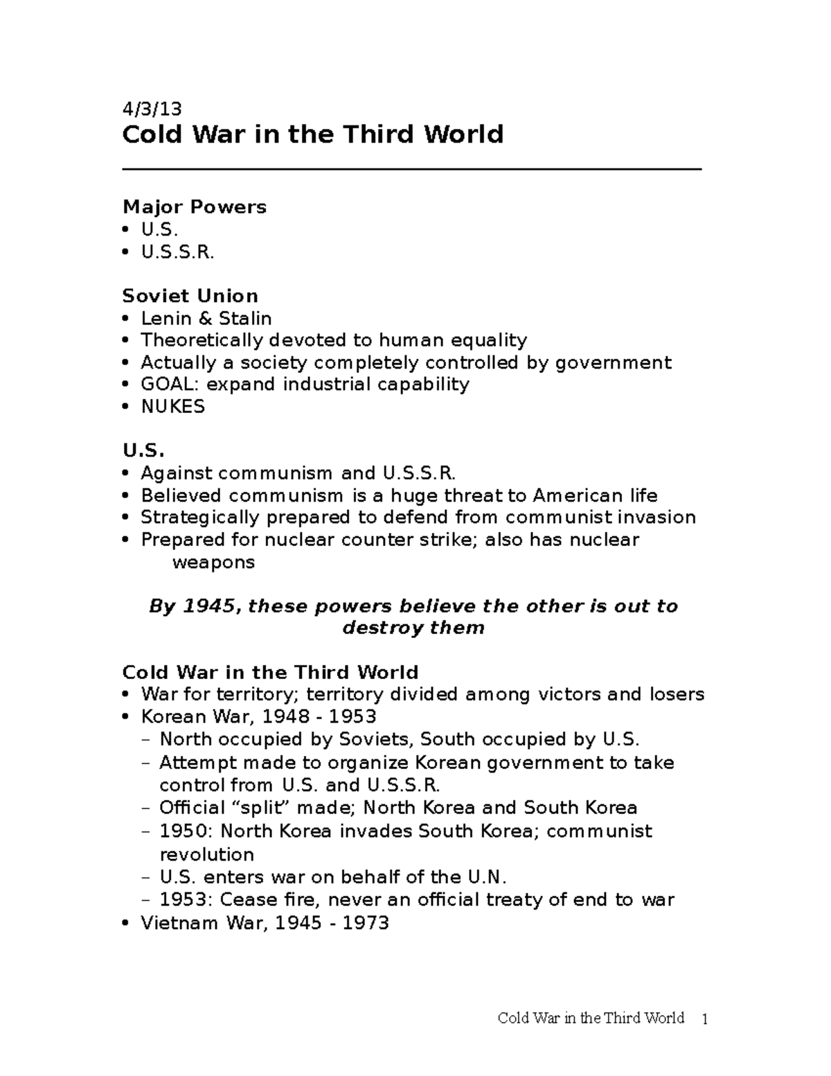 18 - Cold War in the Third World - Cold War in the Third World Major ...