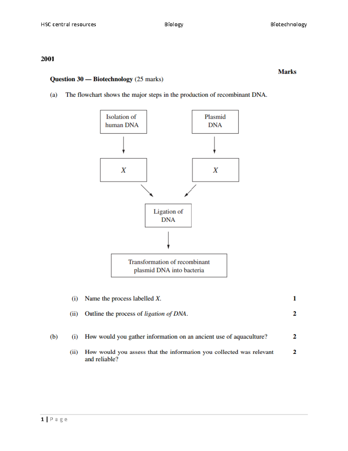 Biotechnology HSC Questions - 2007 Question 29- Biotechnology (25 marks ...