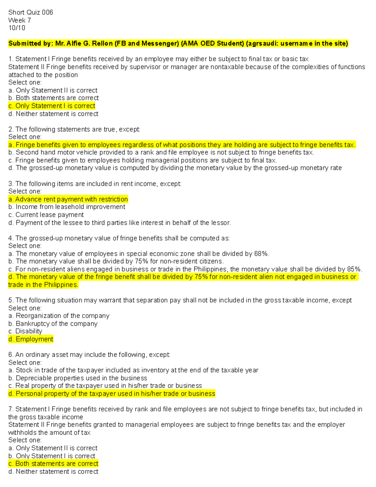 22BAMM6202 Philippine Tax System And Income Taxation Short Quiz 006