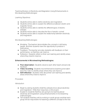 Teaching module on electricity and magnetism using microteaching ...