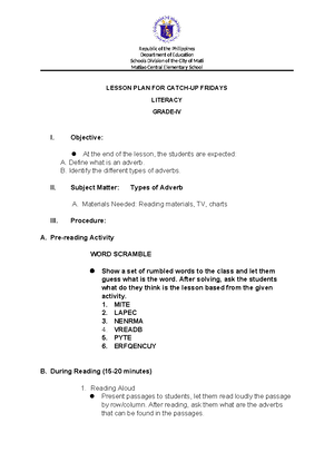 Lesson PLAN- Numeracy - Republic of the Philippines Department of ...
