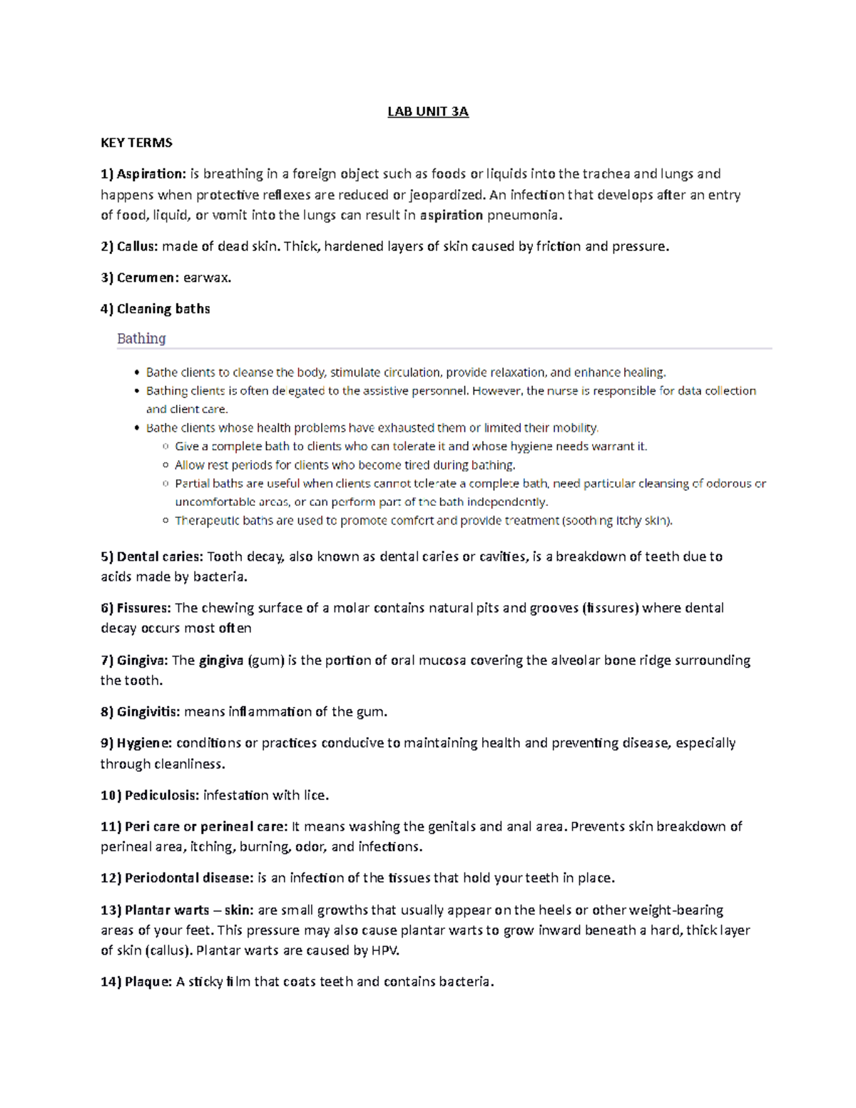 (week 1) LAB UNIT 3A - Study guide for nursing level 1 Lab exam 1 - LAB ...